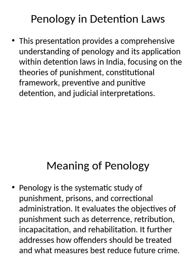 Penology and Detention Laws in India | PDF | Punishments | Penology