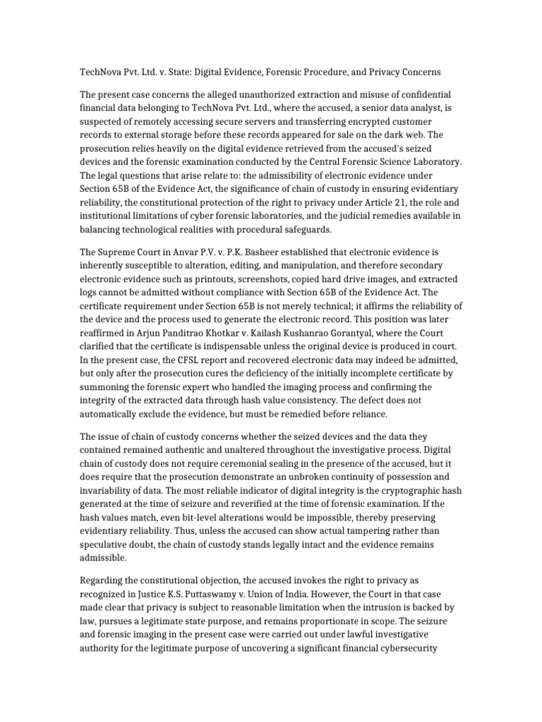TechNova Case: Digital Evidence & Privacy | PDF | Privacy | Forensic ...