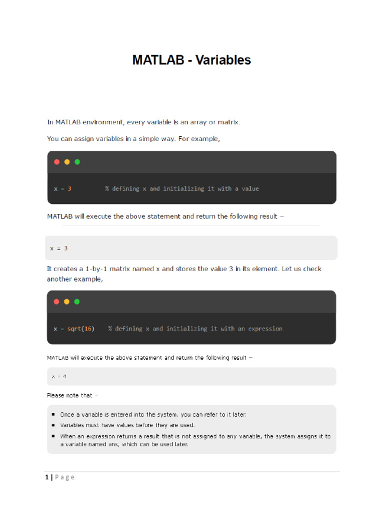 MATLab Variables | PDF