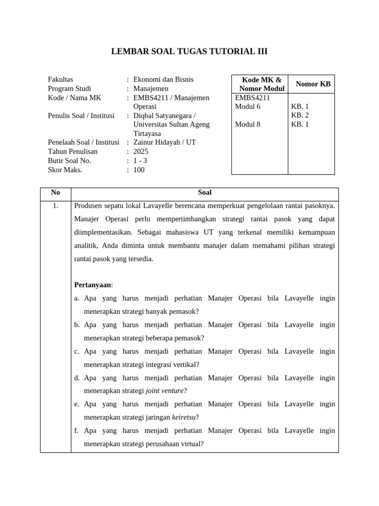Tugas 3.lembar Soal Tugas Tutorial III | PDF