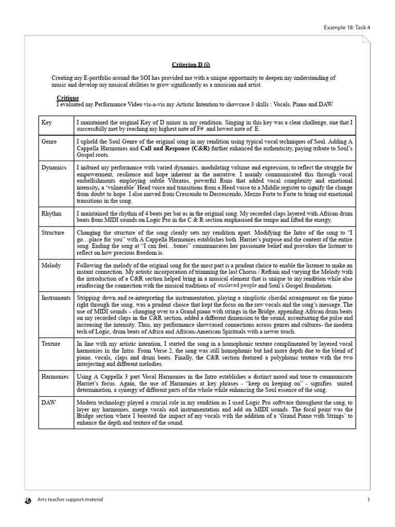 MYP Arts Example Task 4 en | PDF | Singing | Piano