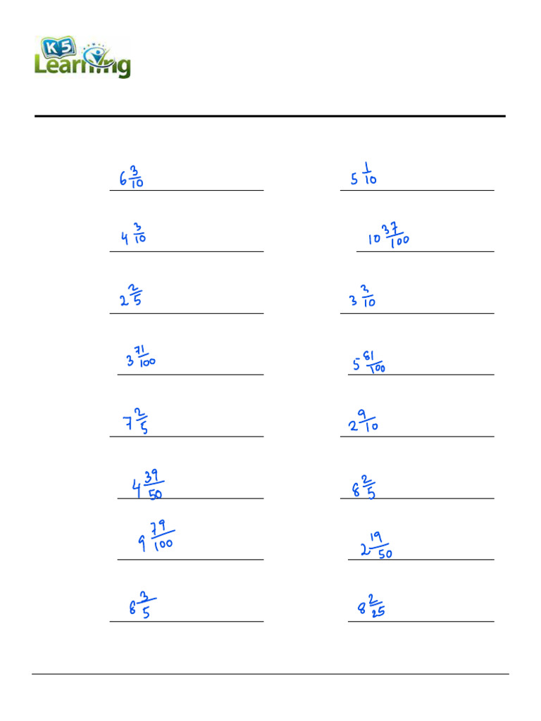 Grade 6 Writing Decimals as Mixed Numbers b | PDF