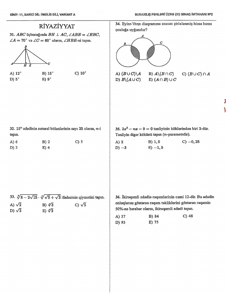 Otk 11-Ci Sinif 16.11.2025 Buraxılış Riyaziyyat | PDF