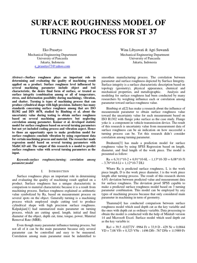 Surface Roughness Model For St37 | PDF | Surface Roughness | Regression Analysis