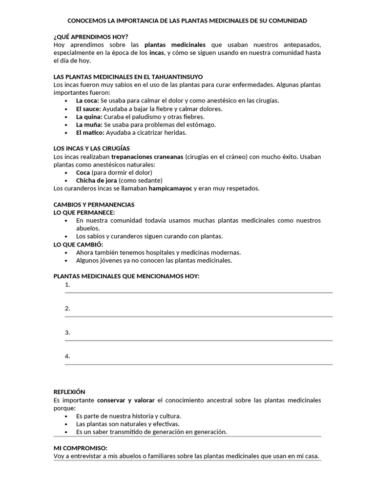 Resumen_conocemos La Importancia de Las Plantas Medicinales de Su Comunidad | PDF