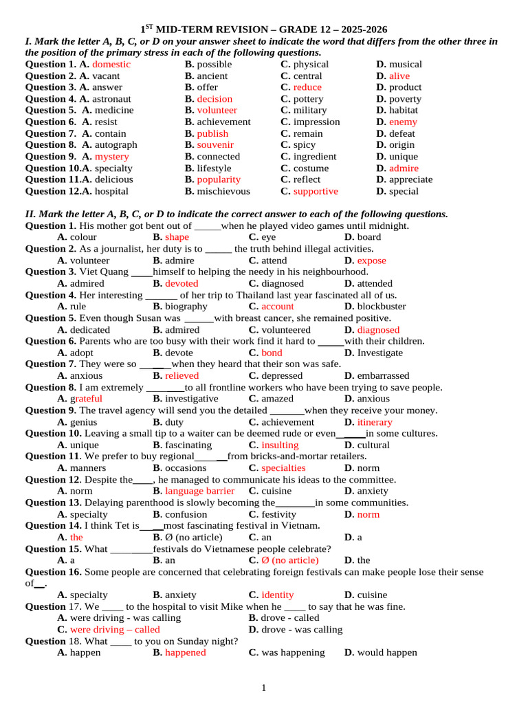Grade 12 Mid-Term Revision 2025-2026 | PDF | Malala Yousafzai ...