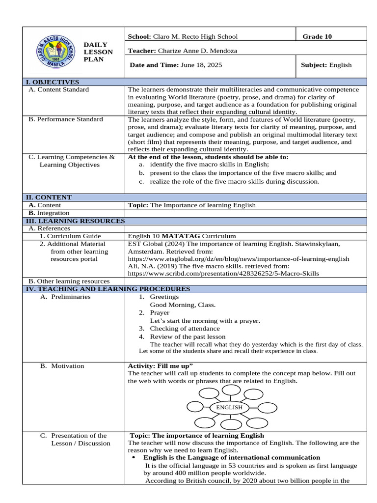 g10 Lesson 1 June 18, 2025 | PDF | Communication | English Language