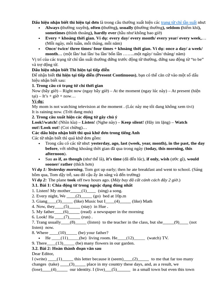 Bài Tập Tiếng Anh Htd Httd | PDF