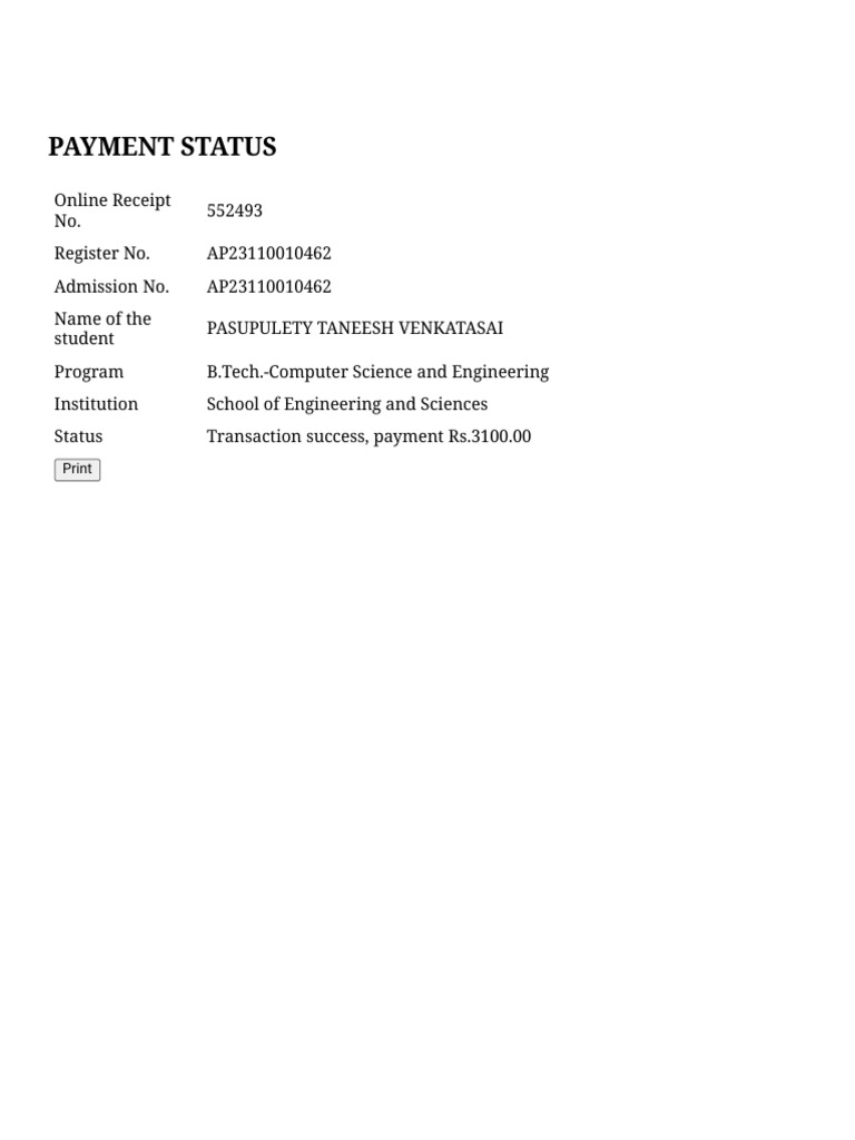 SRM University AP Amaravati - Payment Repsonse | PDF
