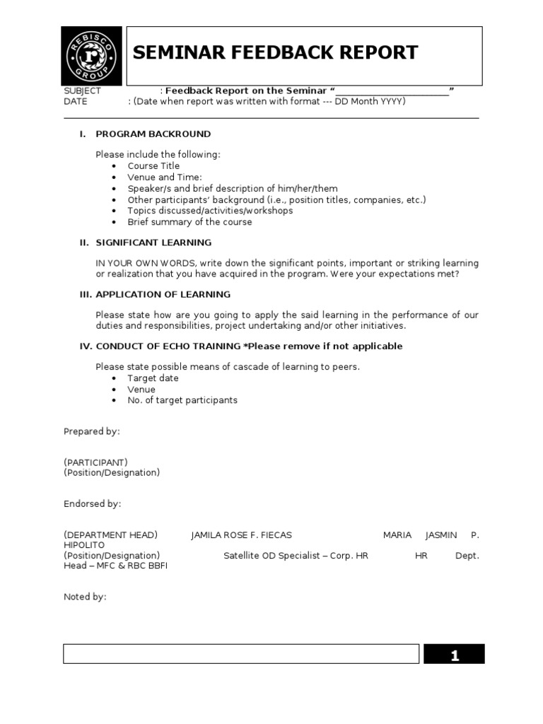 Seminar Feedback Report Template | PDF | Career & Growth
