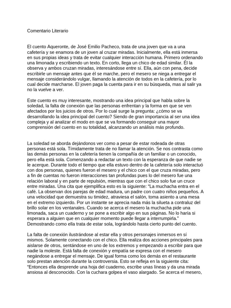 Análisis del cuento "Aqueronte" de Pacheco | PDF | Amor