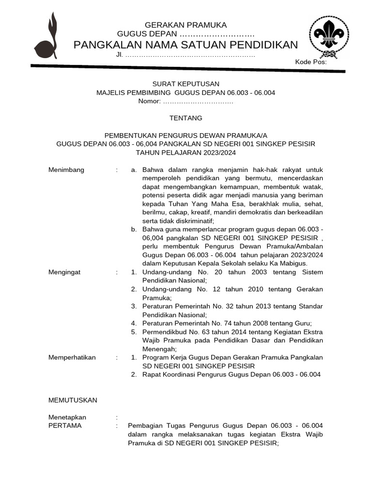 Salinan Dari SK Pengurus Gudep Pramuka | PDF