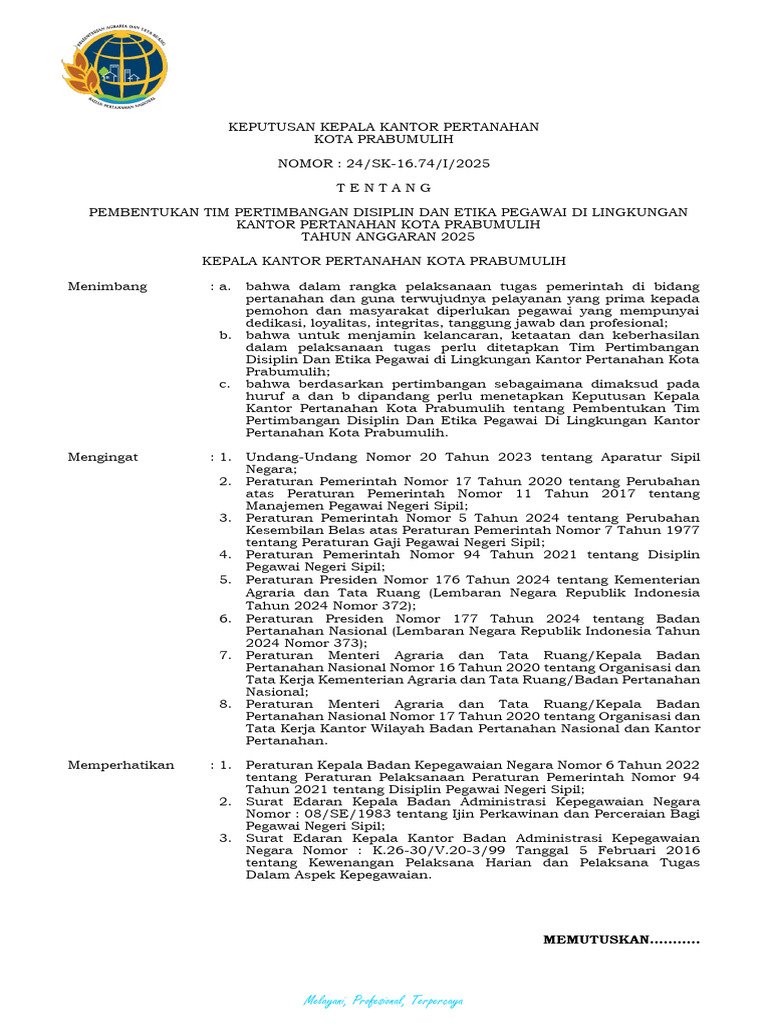 24 Sk_pembentukan Tim Pertimbangan Disiplin Etika Pegawai | PDF