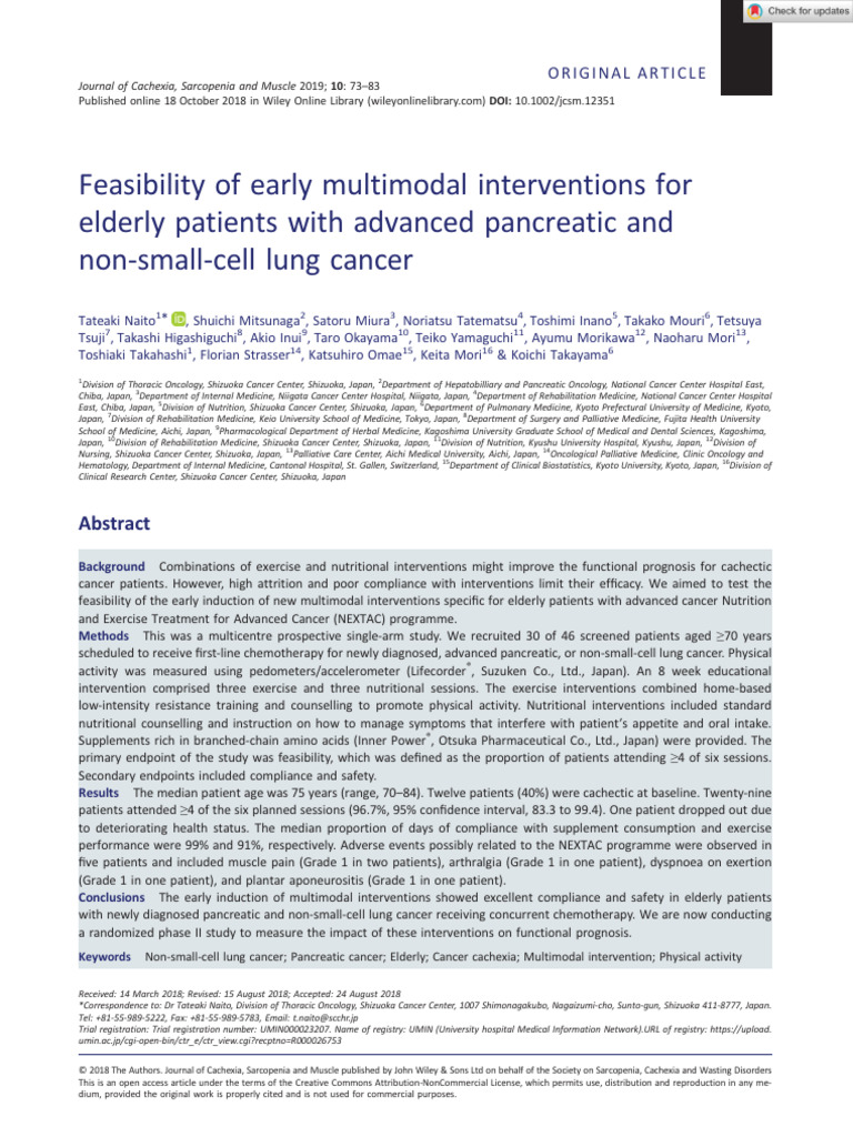 J Cachexia Sarcopenia Muscle - 2018 - Naito - Feasibility of Early ...