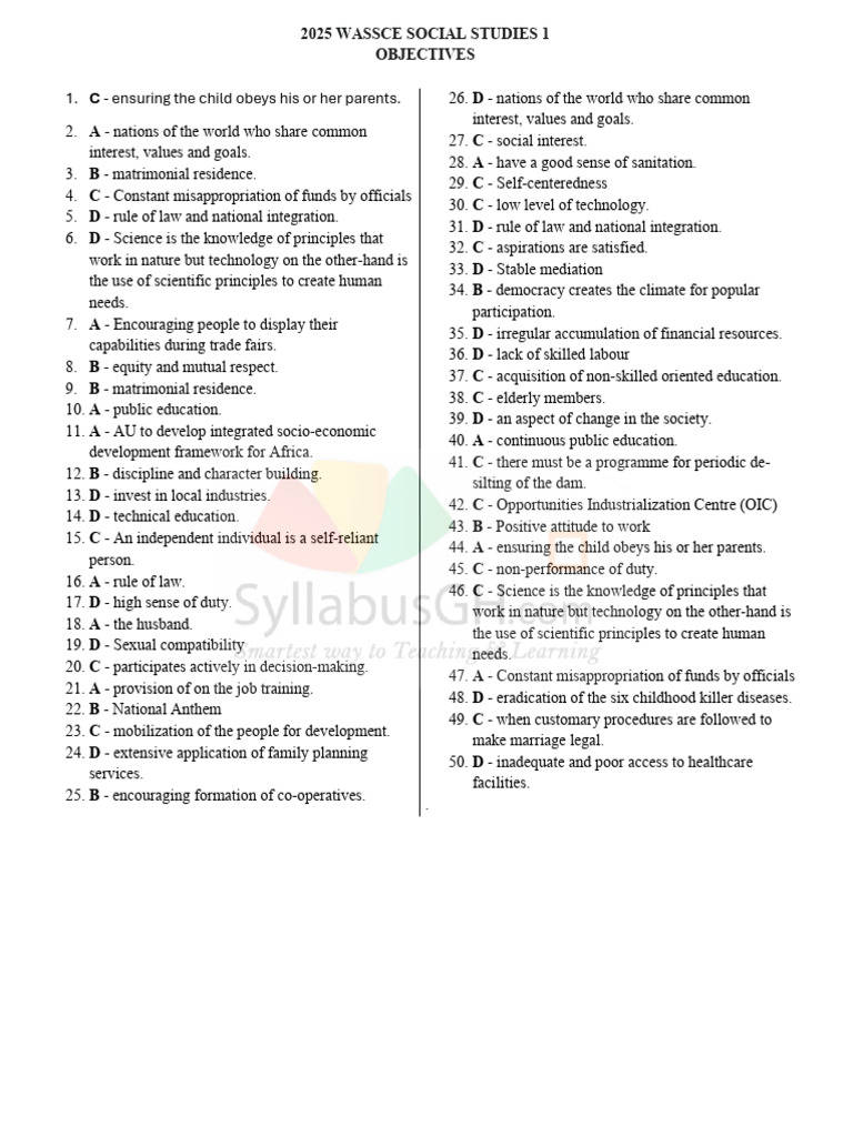 2025 WASSCE Social Studies Objectives | PDF