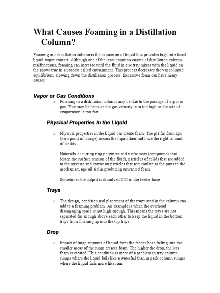 What Causes Foaming in A Distillation Column | PDF | Distillation | Foam