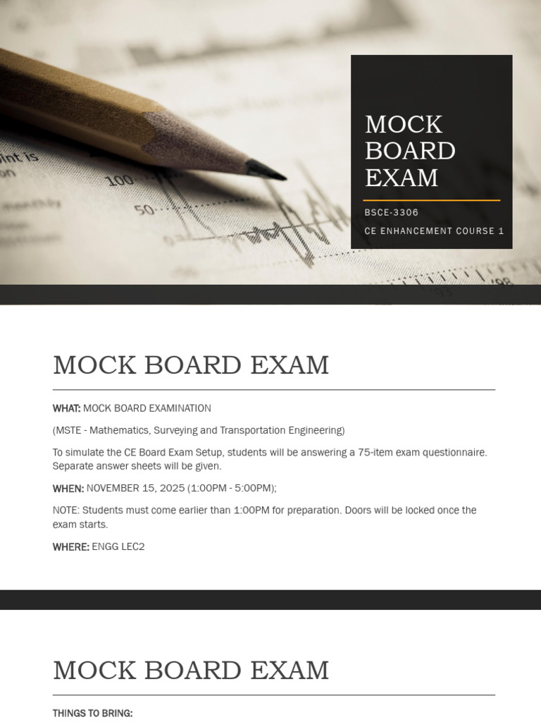 CE Mock Board Exam Details and Guidelines | PDF
