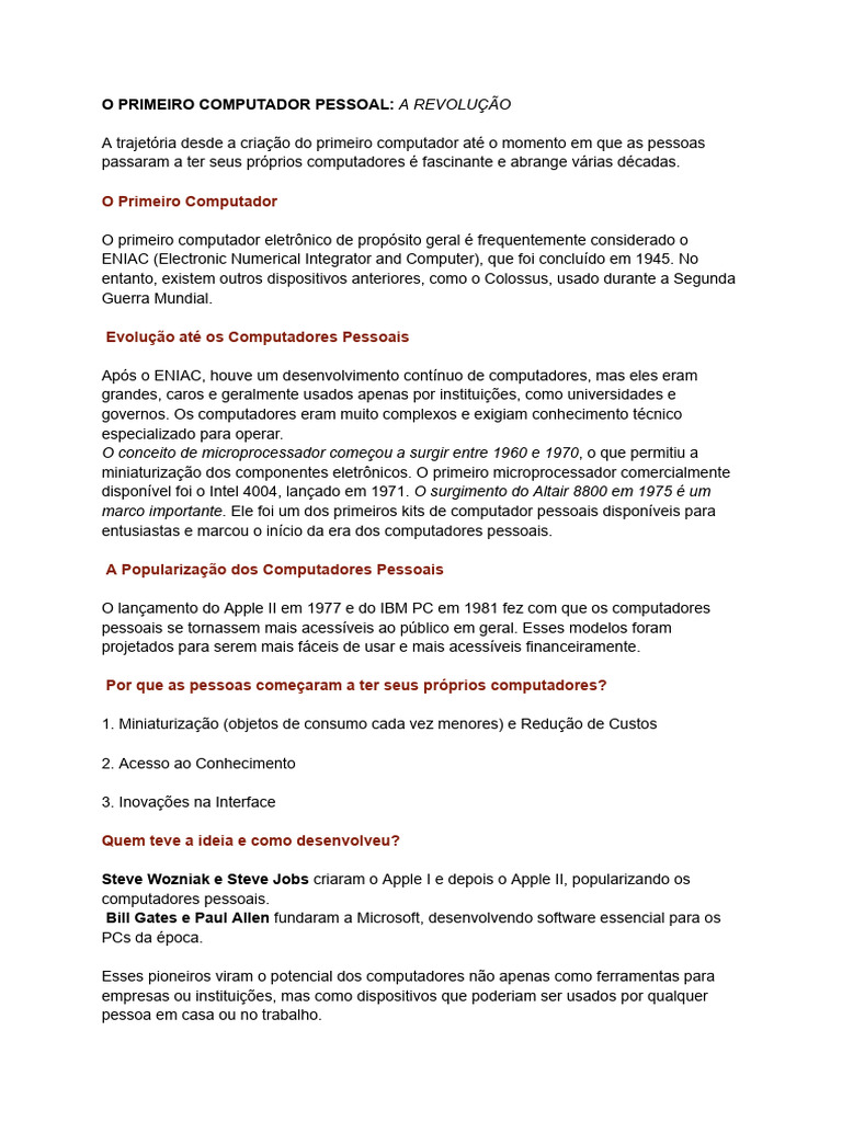 O Primeiro Computador Pessoal - A Revolução | PDF | PCs (computadores ...