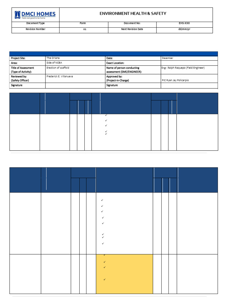 Fall Protection Scaffold Erection Risk Assessment | PDF | Risk ...