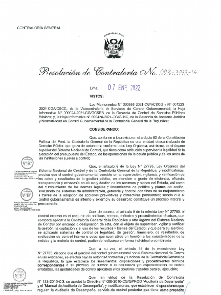 Resolución de Contraloría Nº 002-2022-CG.pdf.PDF Auditoria Desenpeño- Para Lectura | PDF