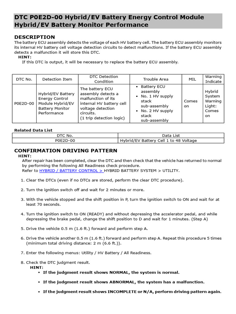 DTC P0E2D00 Diagnosis Flow. | PDF | Electrical Connector | High Voltage
