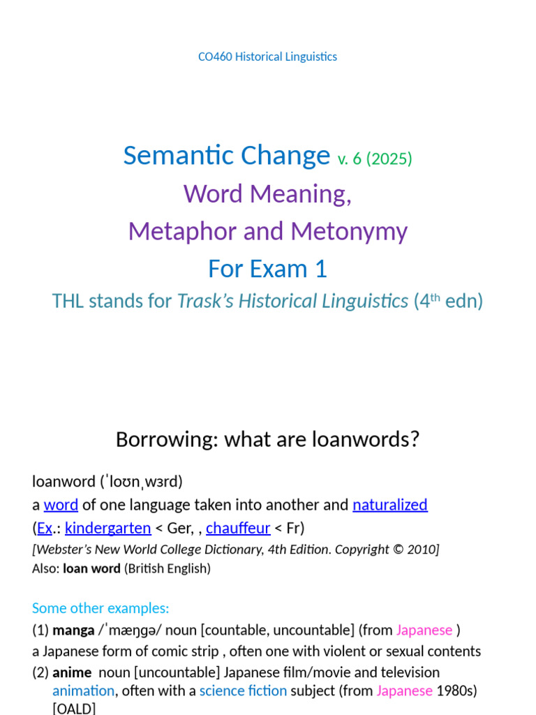 CO460 Historical Linguistics (Semantic Change) v. 6 | PDF | Oxford ...