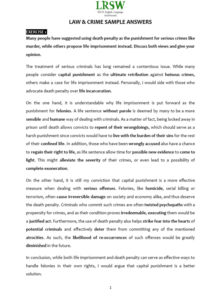 Crime & Law Sample (3 Topics).Docx | PDF | Punishments | Crimes