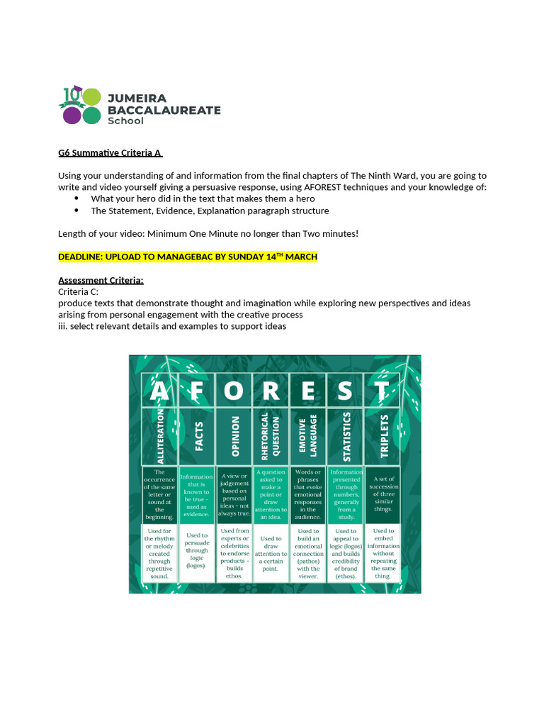 G6 New Summative Task Sheet and Top Tips | PDF
