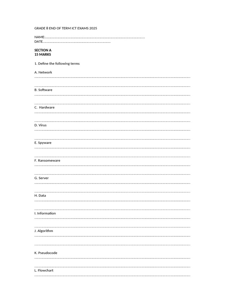 Grade 8 ICT Exam Questions 2025 | PDF | Algorithms | Computer Programming