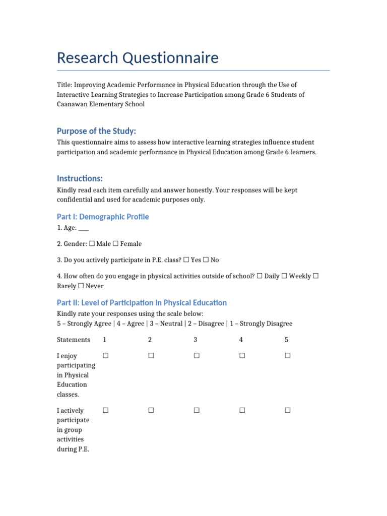 PE Interactive Learning Questionnaire | PDF | Physical Education | Learning
