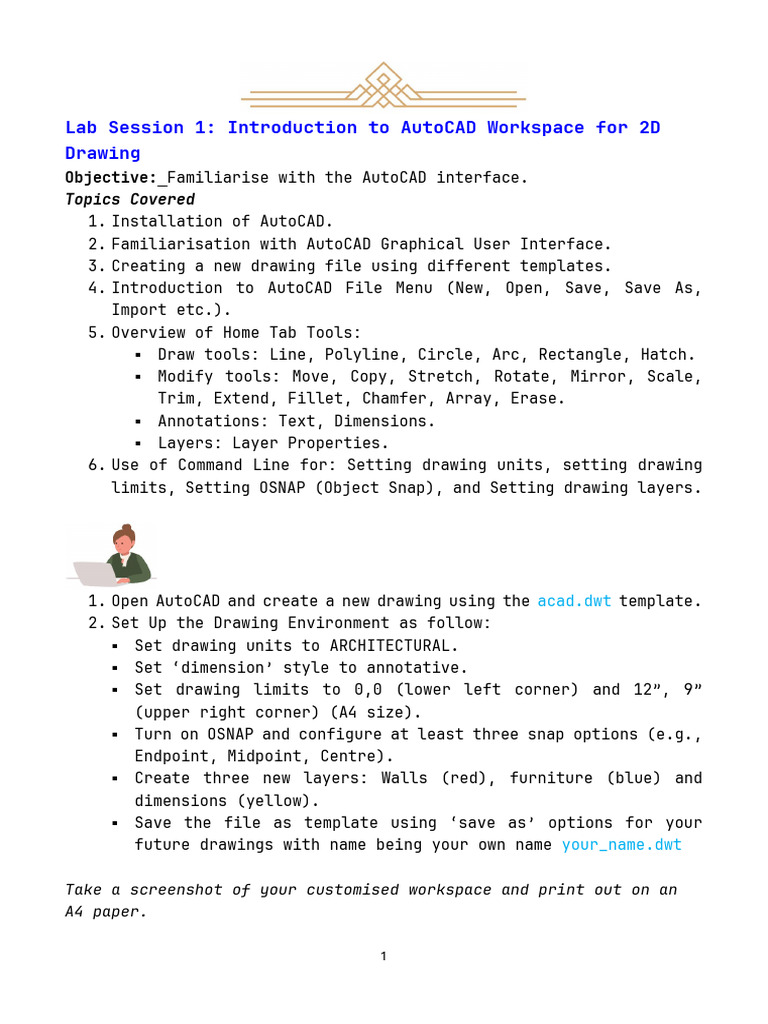 AutoCAD 2D Drawing Lab Sessions Guide | PDF | 2 D Computer Graphics ...