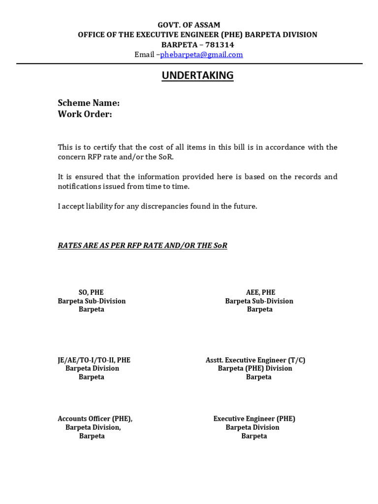 Assam PHE Barpeta Division Undertaking | PDF