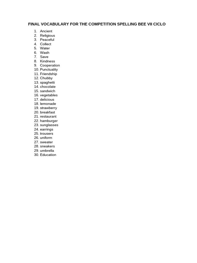 Spelling Bee Vocabulary List VII | PDF