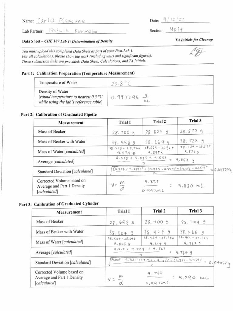 Lab 1 Data Sheet Sub | PDF
