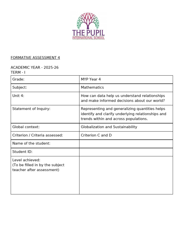 MYP 4 Math FA 4 AY 2025 26 | PDF | Accuracy And Precision