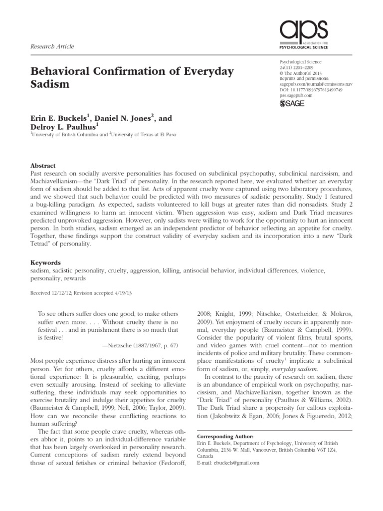 PS.2013.Buckels Jones Paulhus | PDF | Dark Triad | Psychology