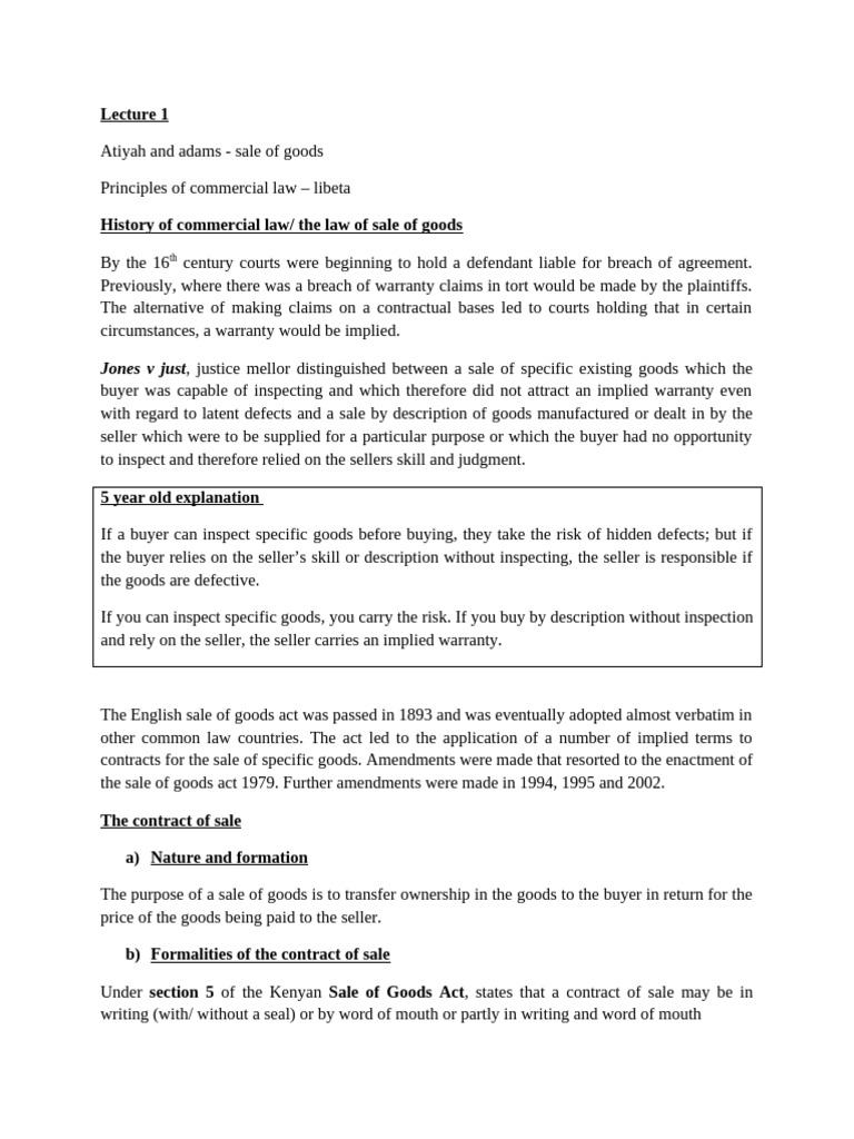 Sale of Goods Law Overview | PDF | Sales | Procurement