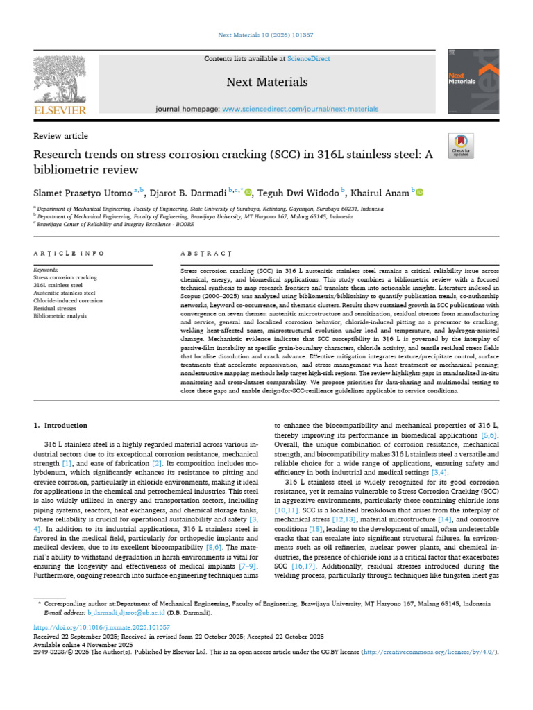 Research Trends On Stress Corrosion Cracking (SCC) in 316L Stainless ...