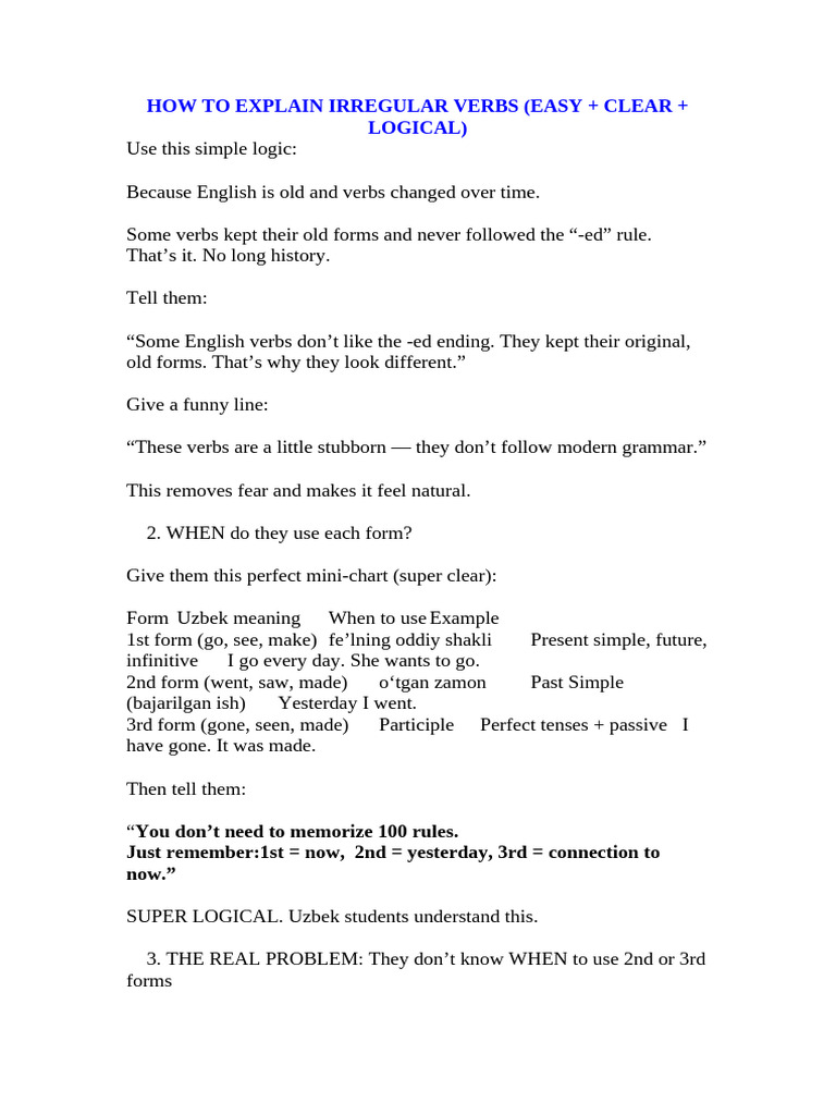 How to Explain Irregular Verbs | PDF | Grammar | Languages Of Europe
