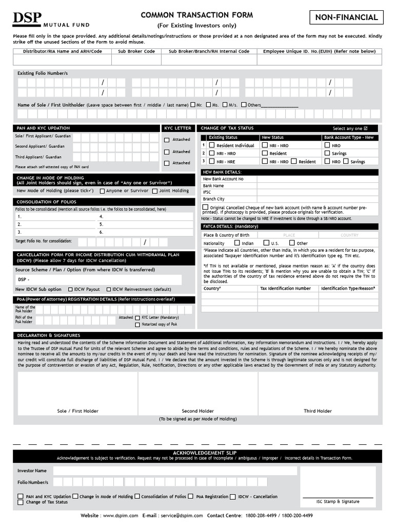 Common Transaction Form for Investors | PDF