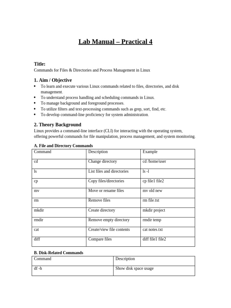 Lab Manual Practical 4 Linux Commands | PDF | Computer File | Command Line Interface