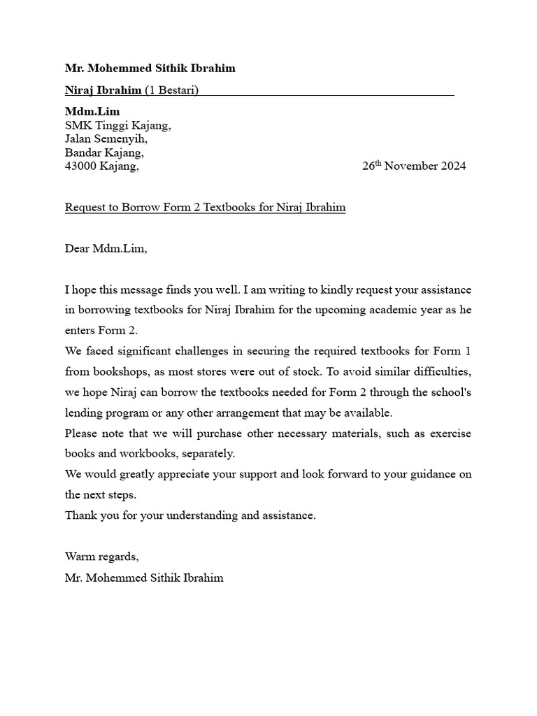 Request to Borrow Form 2 Textbooks | PDF