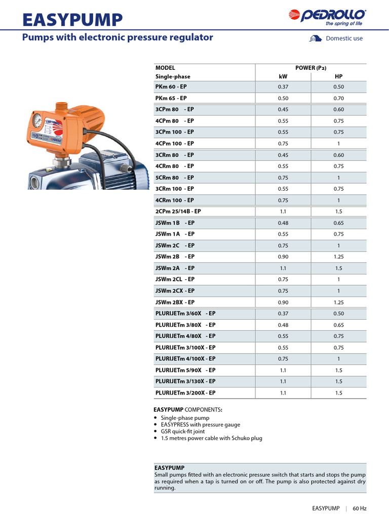 EASYPUMP Electronic Pressure Pumps | PDF
