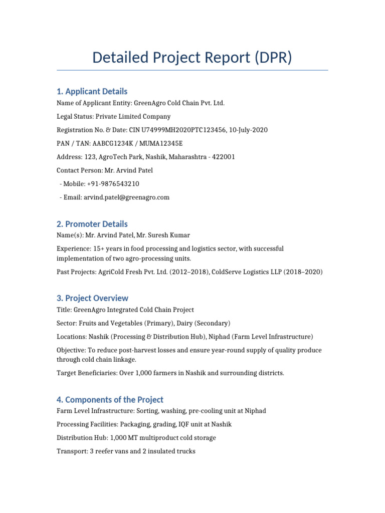 GreenAgro Cold Chain Project DPR | PDF