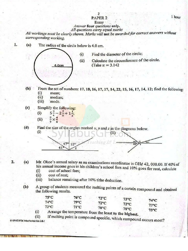2026 Bece First Mock Mathematics 2 | PDF