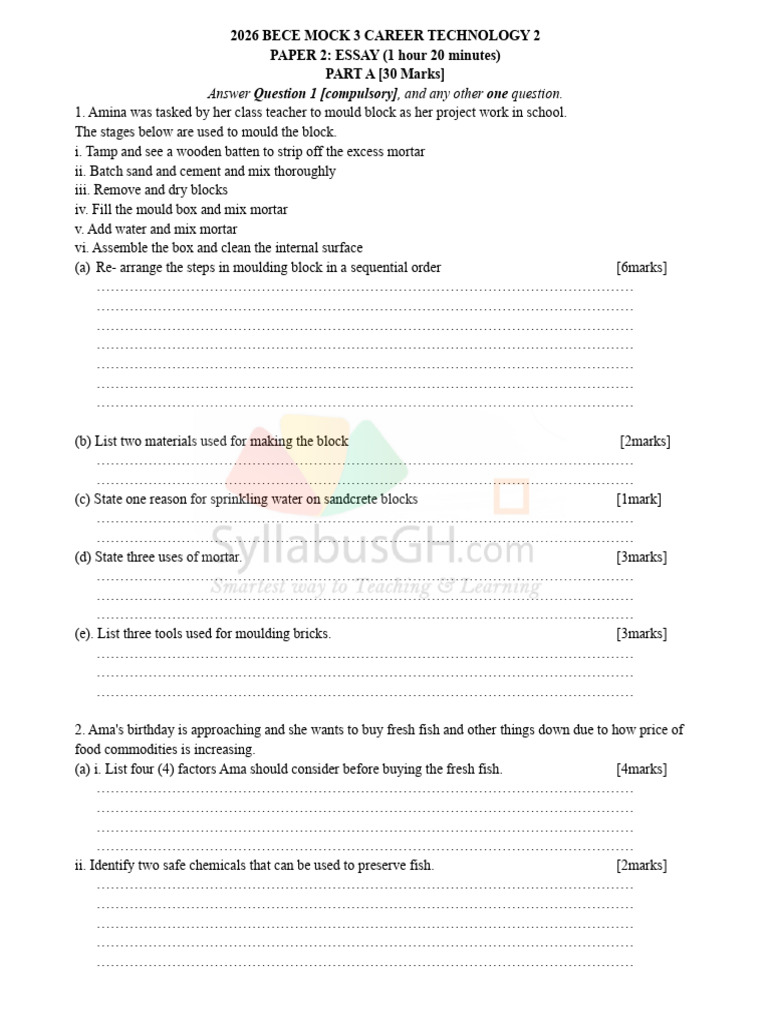 2026 BECE Mock Career Technology Exam | PDF | Materials