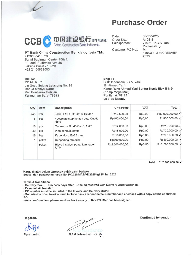 Order A15818-KC A. Yani Pontianak, PD Multi | PDF