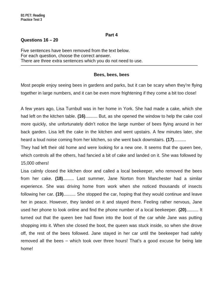 B1 PET Reading Practice Test 3 | PDF | Weather