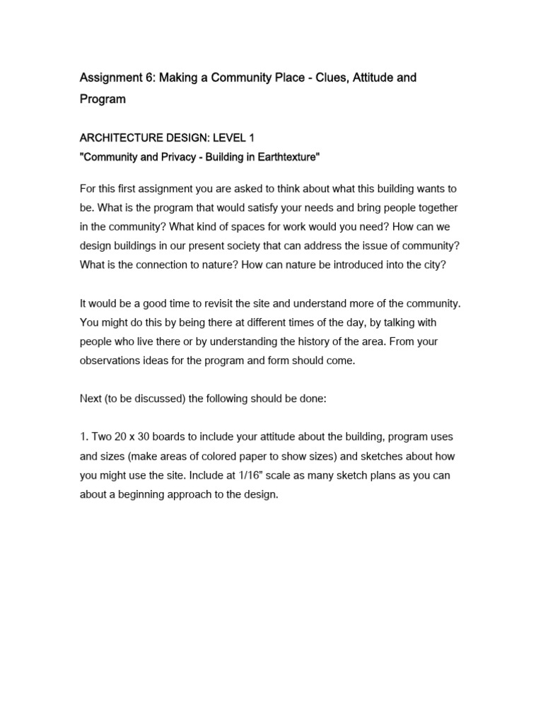 Assignment 6: Making A Community Place - Clues, Attitude and Program | PDF