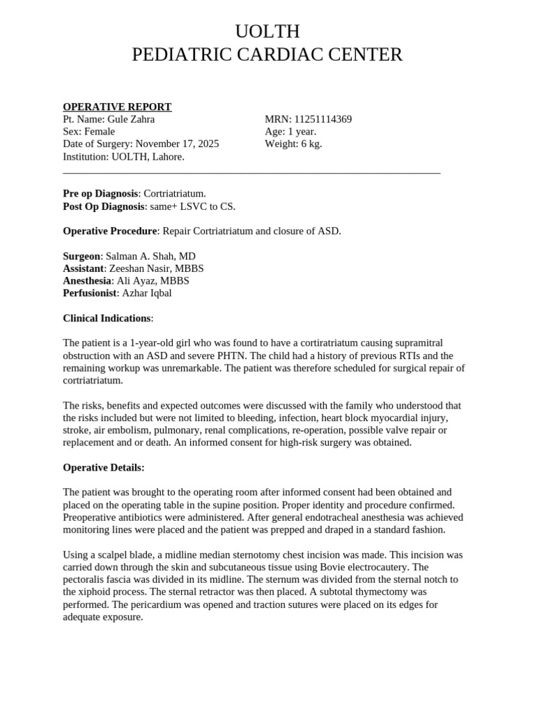 Gule Zahra Cortriatriatum UOL PCHF | PDF | Heart | Surgery
